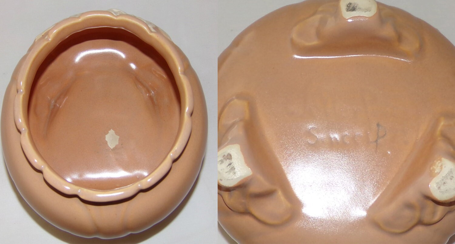 Antique 1930's Weller Pottery Jardiniere Bowl Baskets Peach Cameo ...
