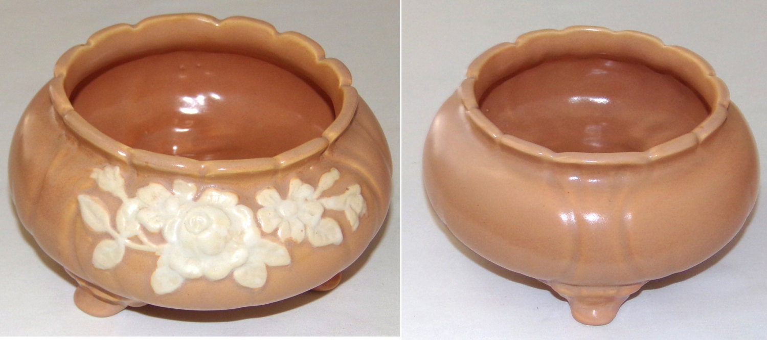 Antique 1930's Weller Pottery Jardiniere Bowl Baskets Peach Cameo ...