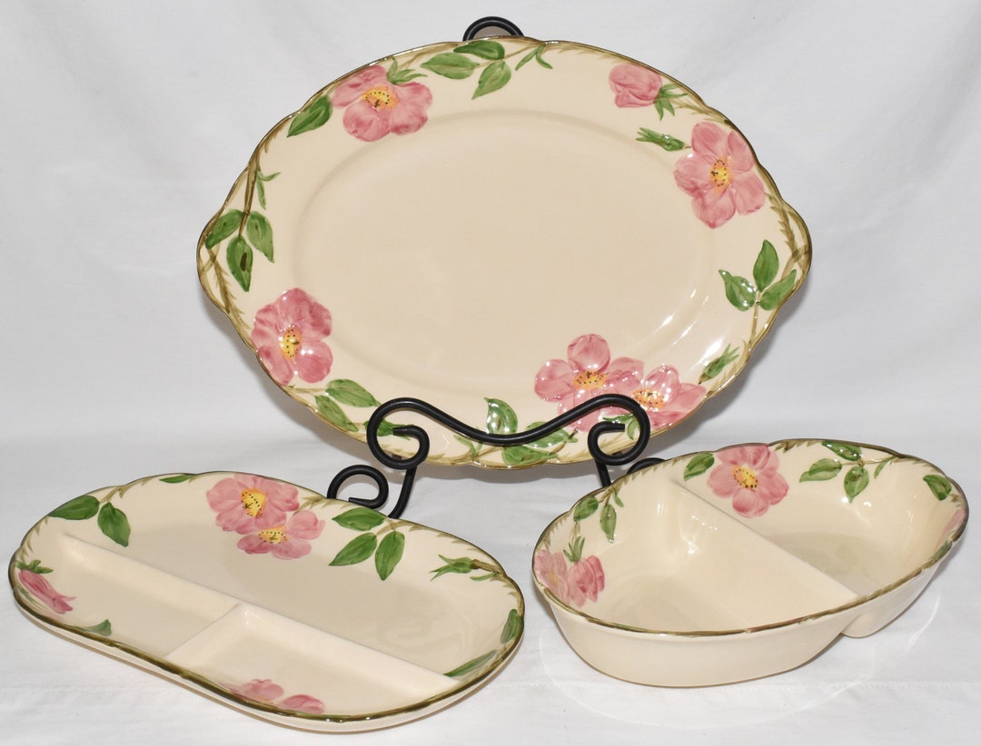 Franciscan China Desert Rose 3pc Hostess Set 14" Oval Serving Tray 2 ...
