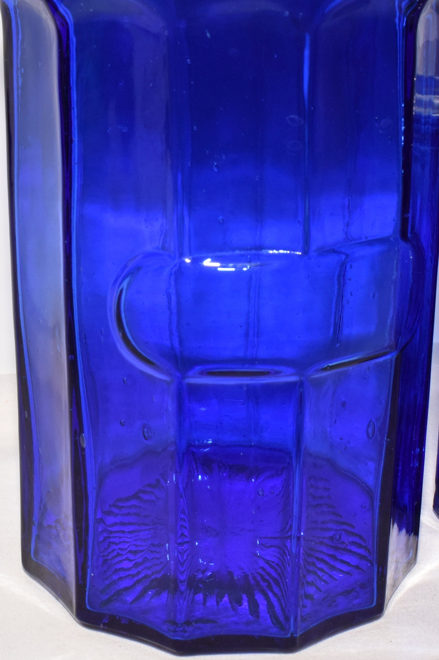 3pc Set Vintage Cobalt Blue Glass Jars With Silver Metal Lids Depression Era Paneled Glass