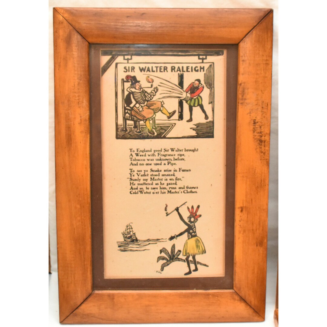 Antique 1910's Rhymes of Ye Olde Sign Boards SIR WALTER RALEIGH Framed ...
