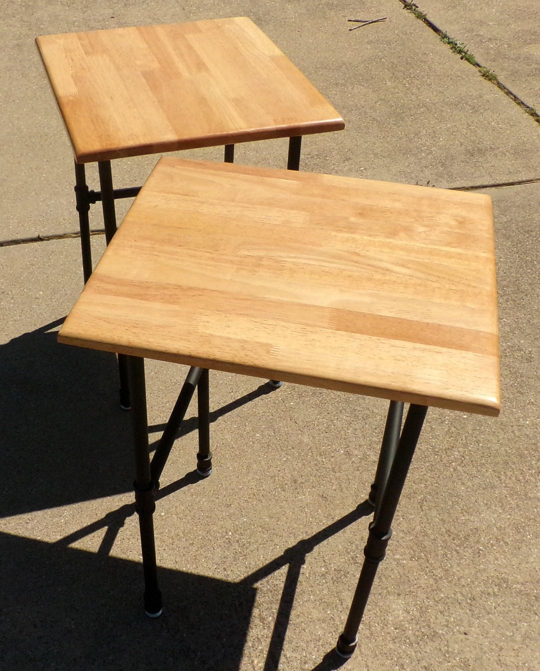 Pair of Reclaimed Wood Butcher Block End Tables / Accent Tables ...