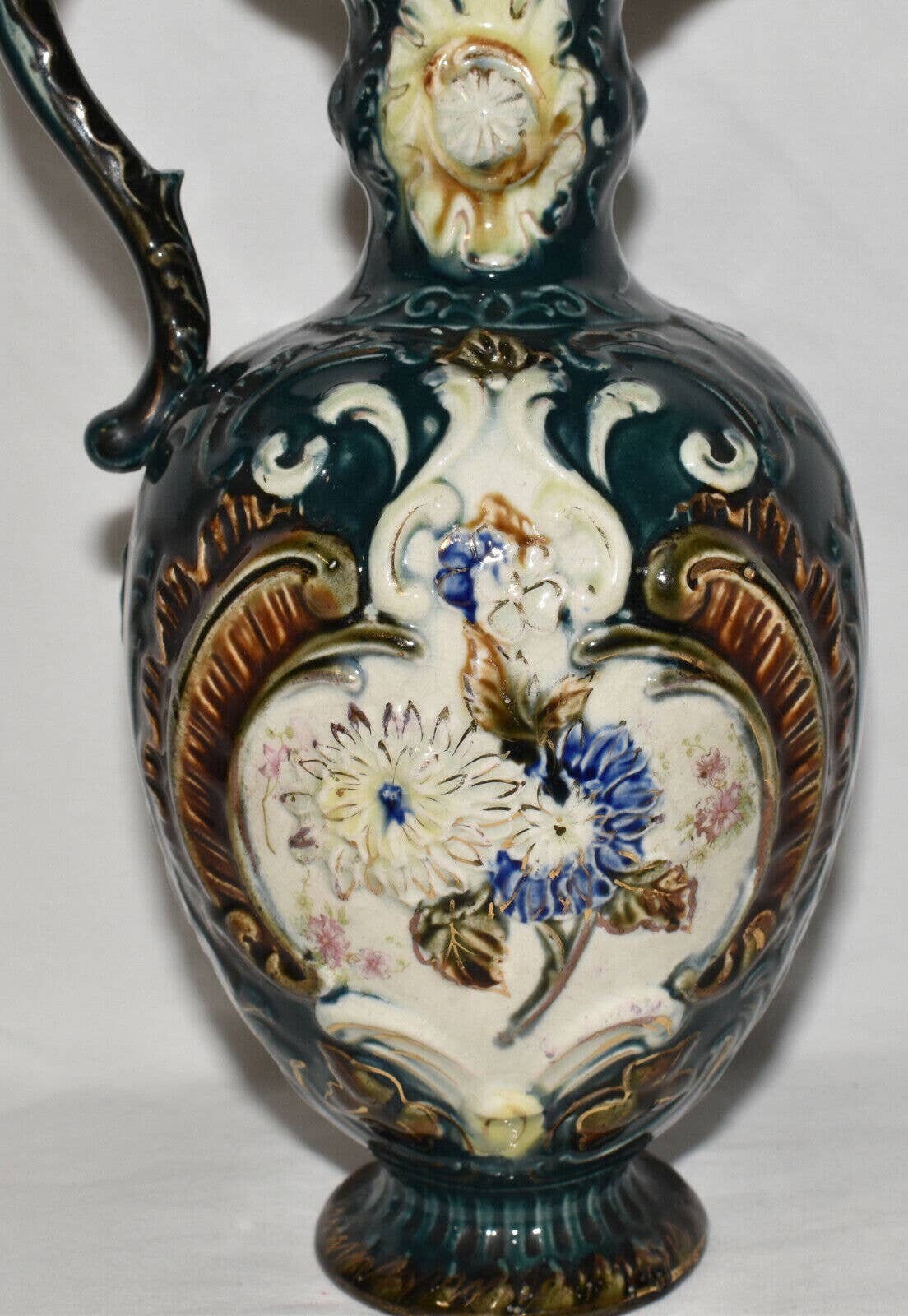 Antique Porcelain Ewer Pitcher 11 Hand Painted Ewer With Raised ...