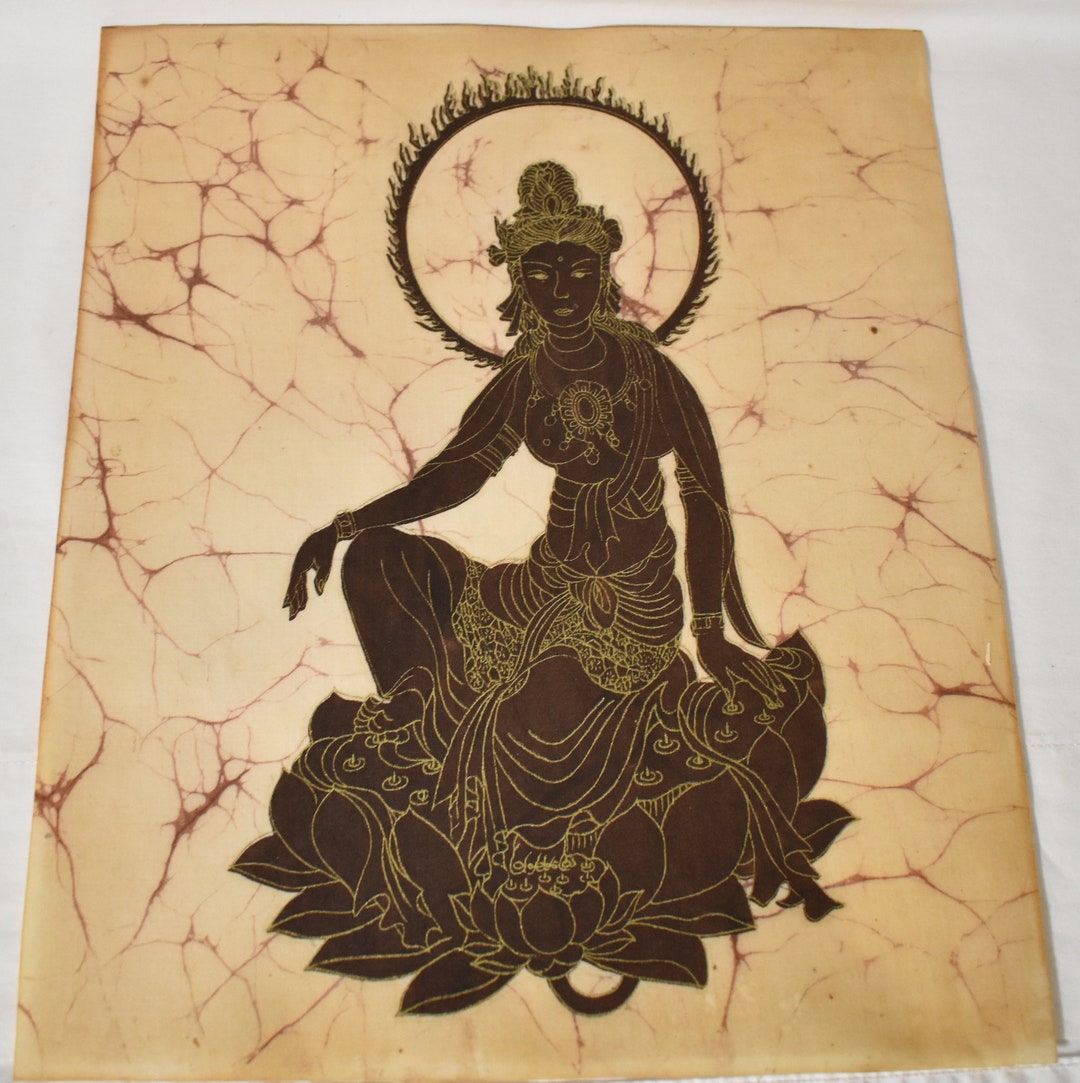 Vintage Buddha Goddess Screen Print on Rice Paper or Linen Religious ...