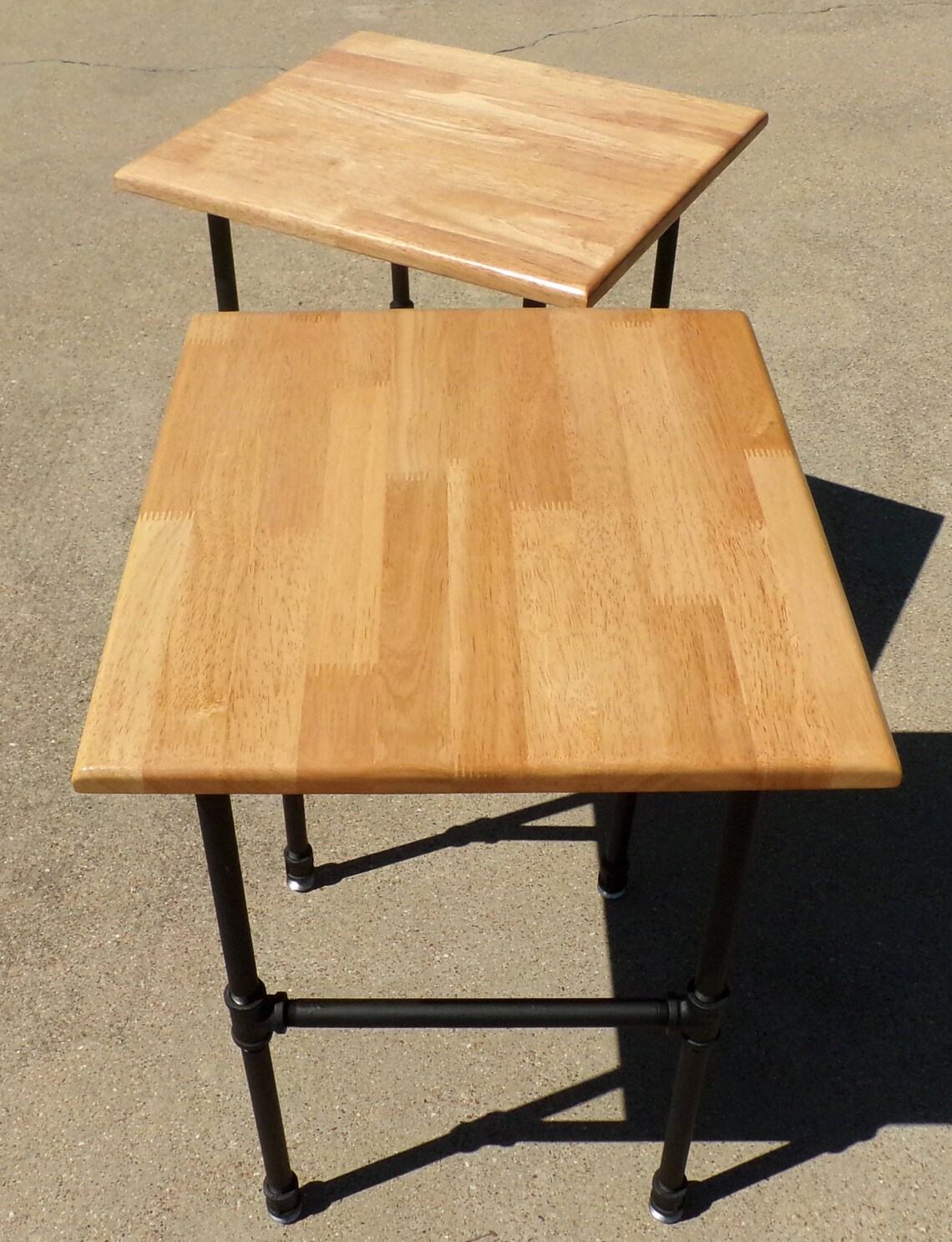Pair of Reclaimed Wood Butcher Block End Tables / Accent Tables ...