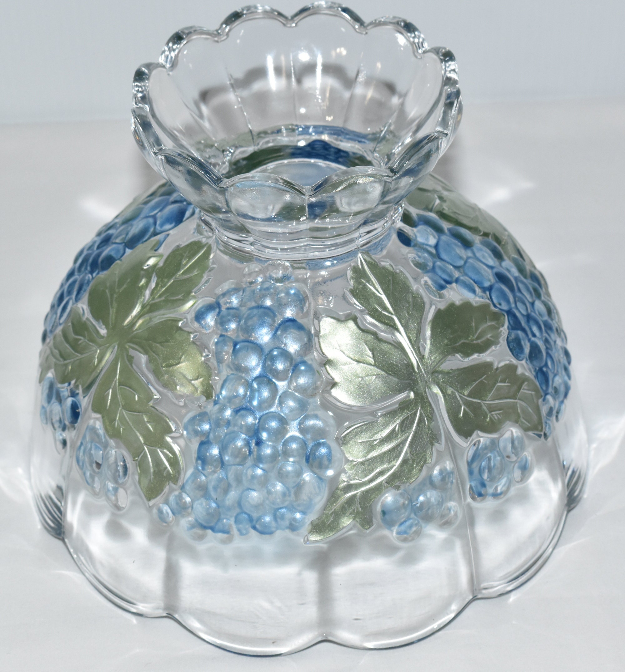 Large Vintage Crystal Bowl Blue Glass Pedestal Dessert Fruit Salad ...