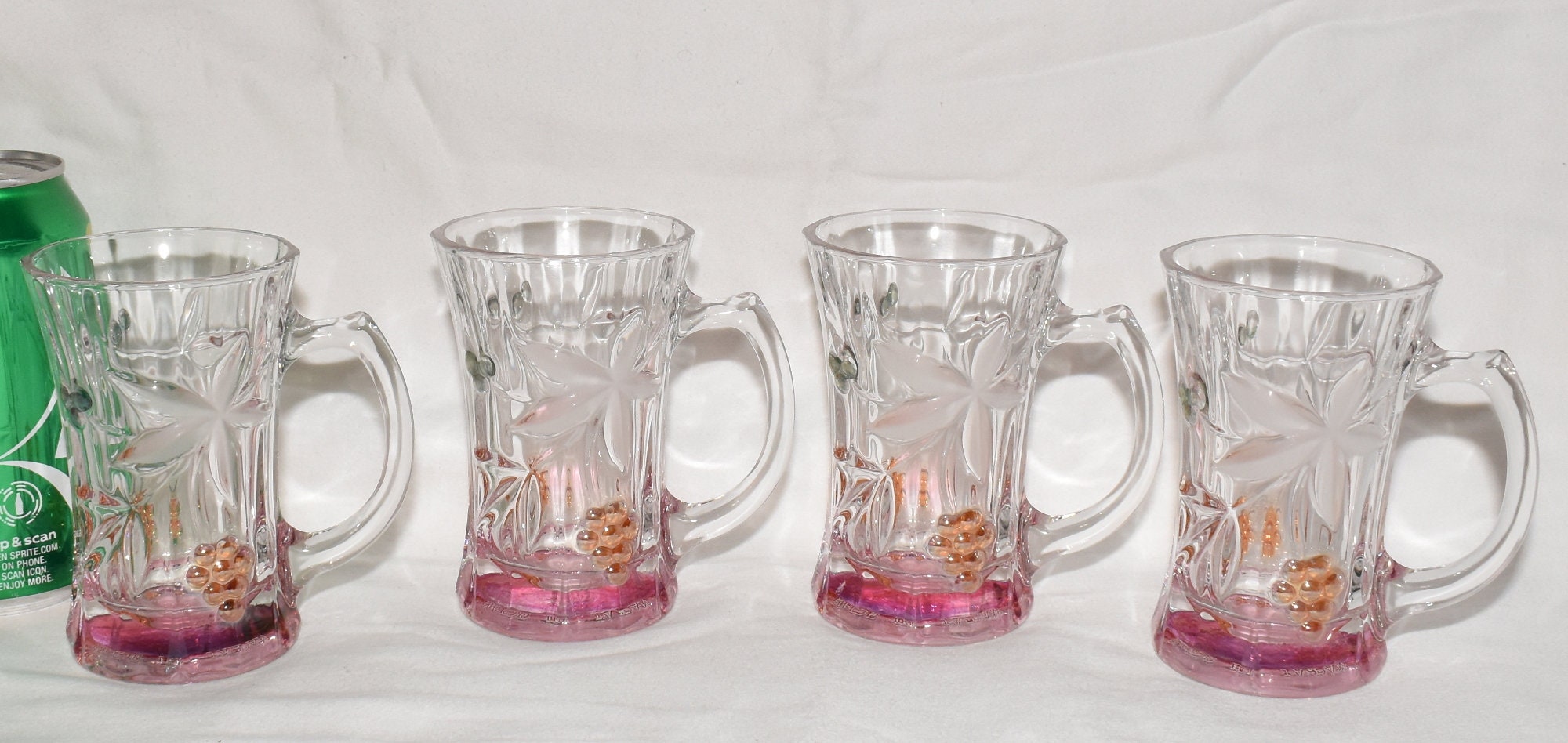 Set of 4 Vintage Soga Japan Glass Coffee Mugs Embossed Colored Glass ...