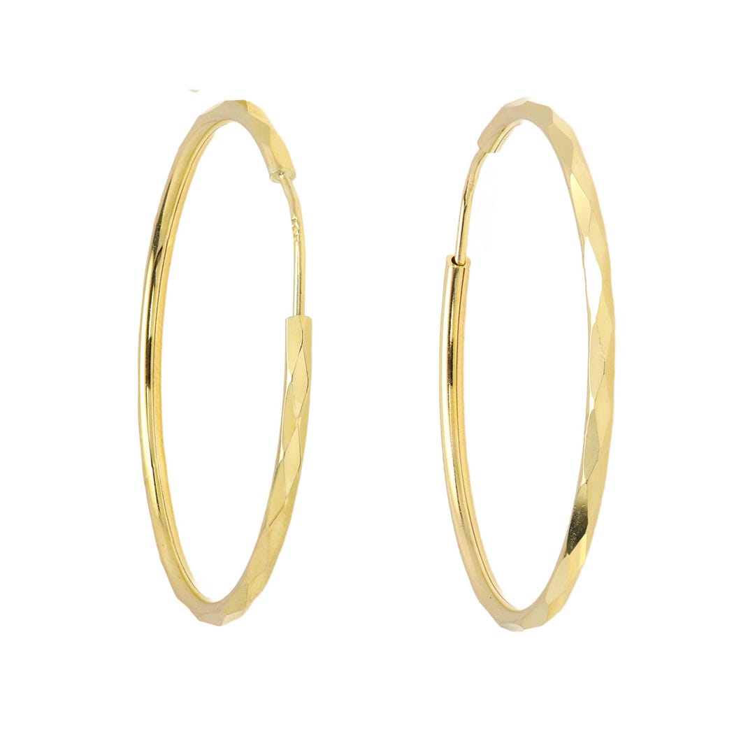 14k Endless Hoops 1.5" Inch Real Gold Diamond Cut Hoop Earrings - Etsy