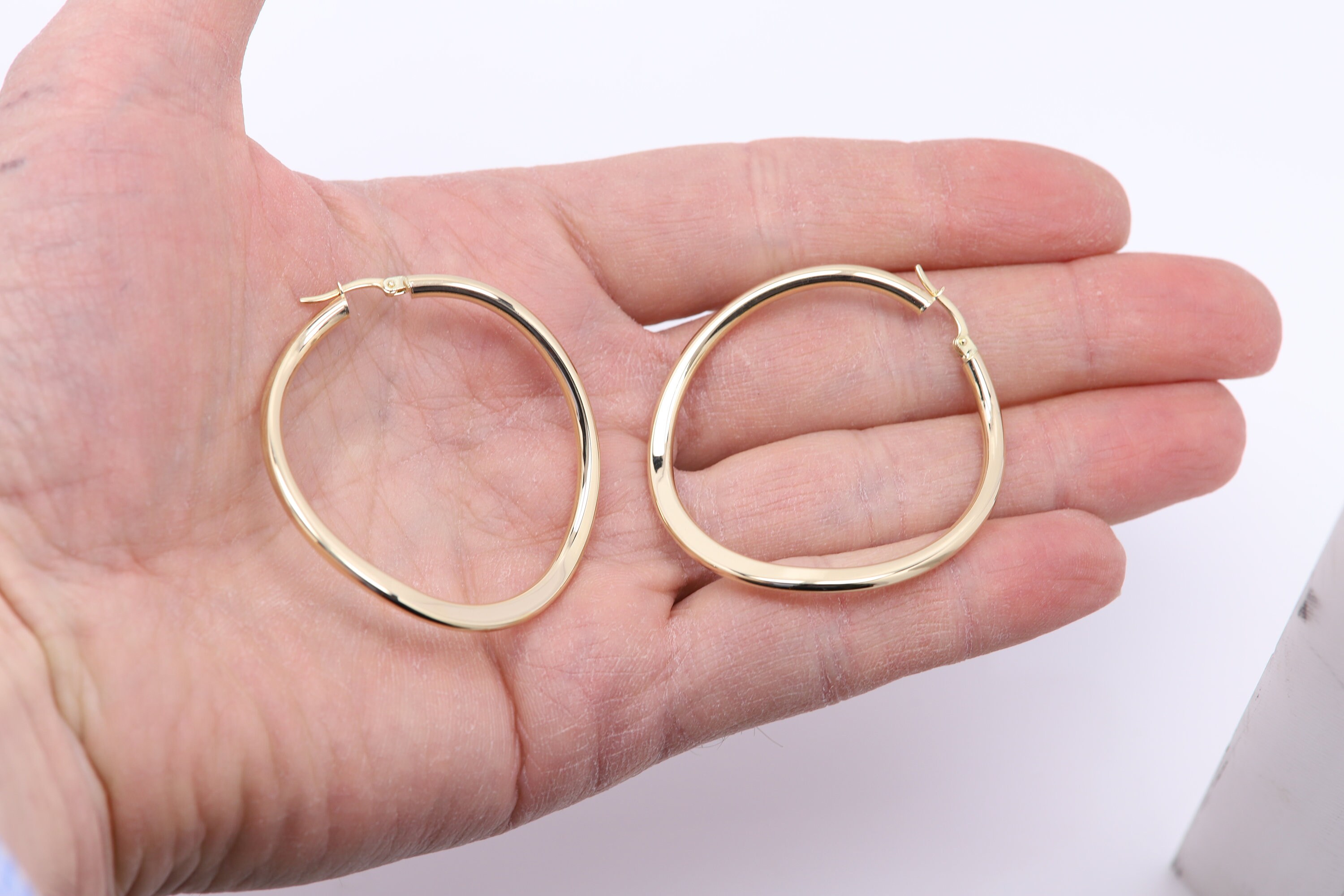 Italian Gold Hoop Earrings Real 14k Gold Swirl Design 1.75 Inch Large ...