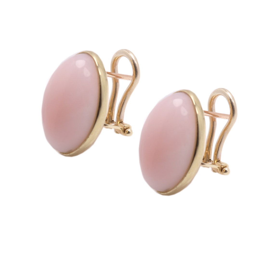 Pink Opal Stud Earrings 14k Yellow Gold Omega Closure Backs Made in ...