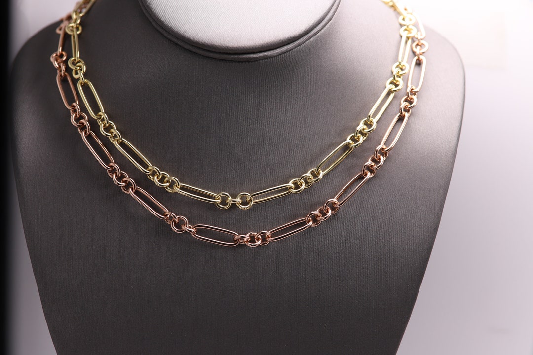 Gold Link Chain Solid 14k Gold Italian Necklace Chain Paperclip Link ...