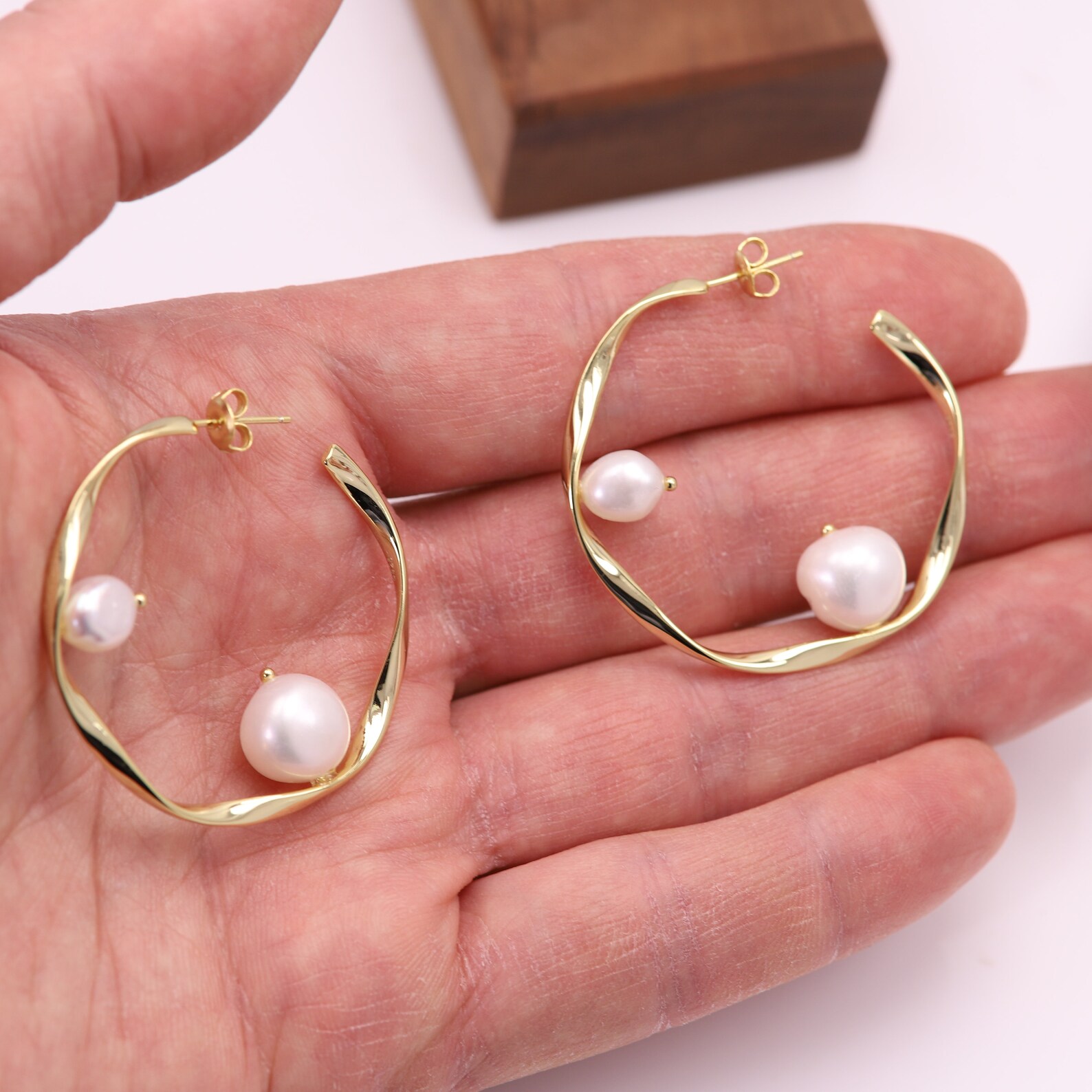 Twisted Pearl Hoops - Sterling Silver 925 Plated With Yellow Gold - Etsy