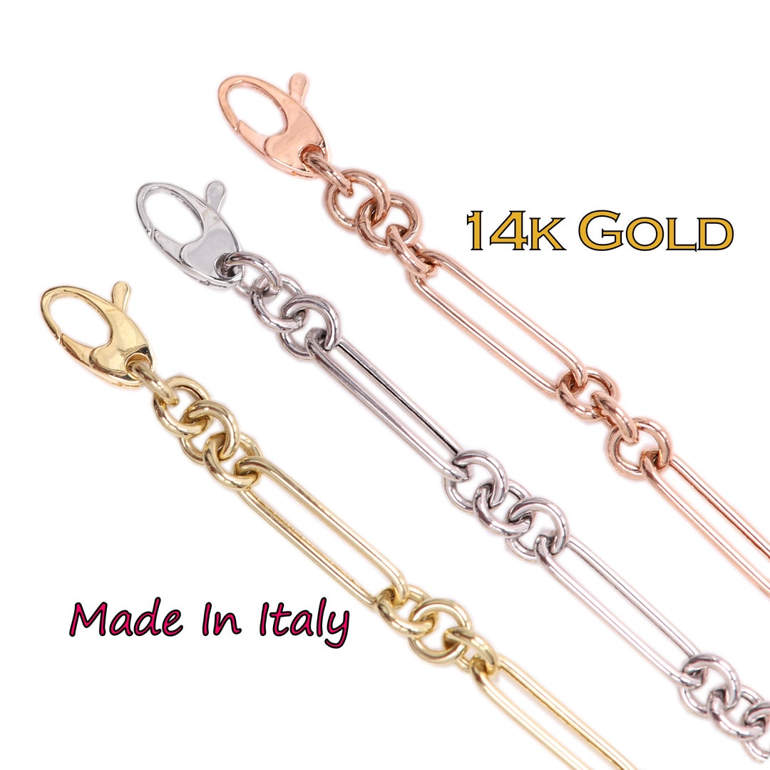 Solid 14k Gold Link Chain Solid 14k Necklace Italian Chain Paperclip - Etsy