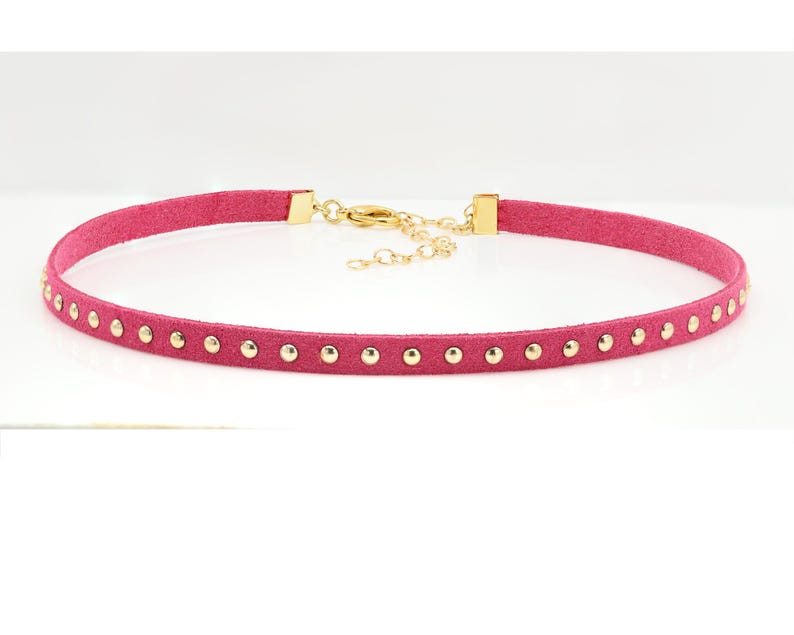 Pink Gothic Choker Adjustable Length Silver Dots Design Pink Chokers ...