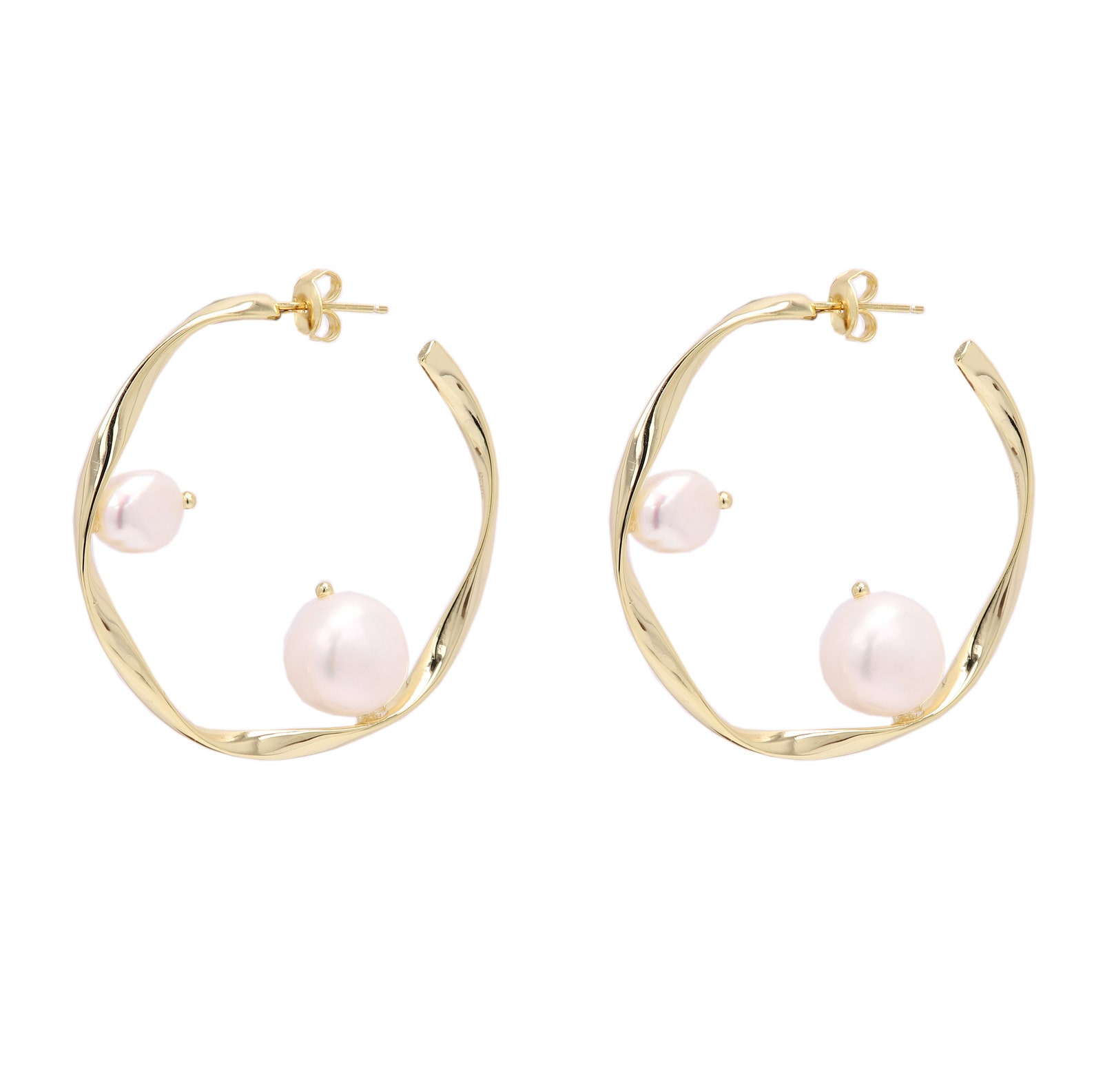 Twisted Pearl Hoops - Sterling Silver 925 Plated With Yellow Gold - Etsy