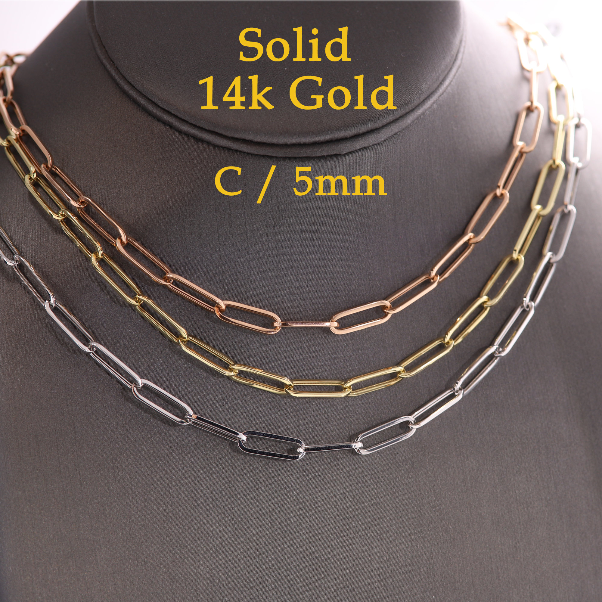 Gold Paperclip Necklace Solid 14k Italian Gold Chains Paper Clip Style ...