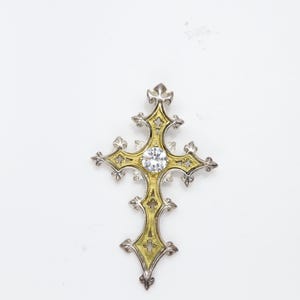 Vintage Gothic Cross Sterling Silver & Brass White Cz Stone - Etsy