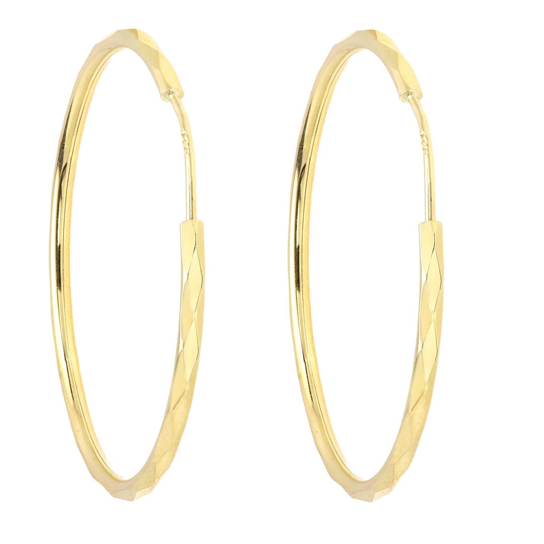 14k Endless Hoops 2.25" Inch Real Gold Diamond Cut Hoop Earrings - Etsy