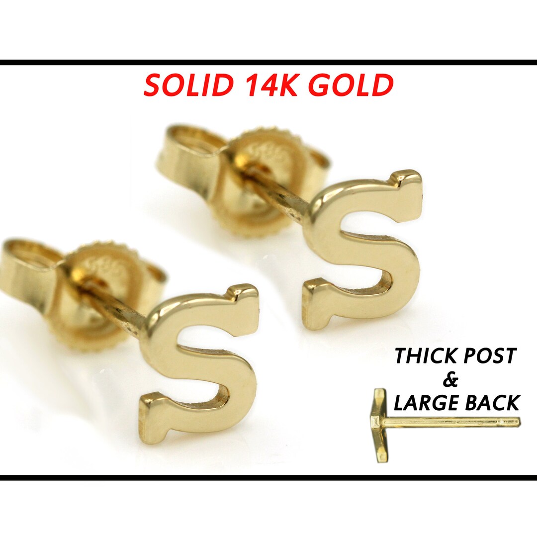 Gold Initial S Stud Earring 14K Yellow Gold Classy Small Cute Size ...
