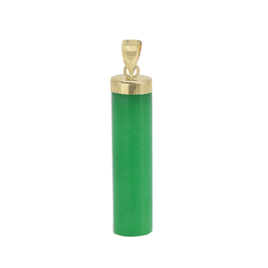 14k Yellow Gold Jade Cylinder Pendant - Natural Green Stone - Etsy