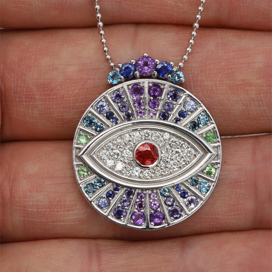 Multi Color Evil Eye Hand Made Sterling Silver Good Luck Eye Pendant ...