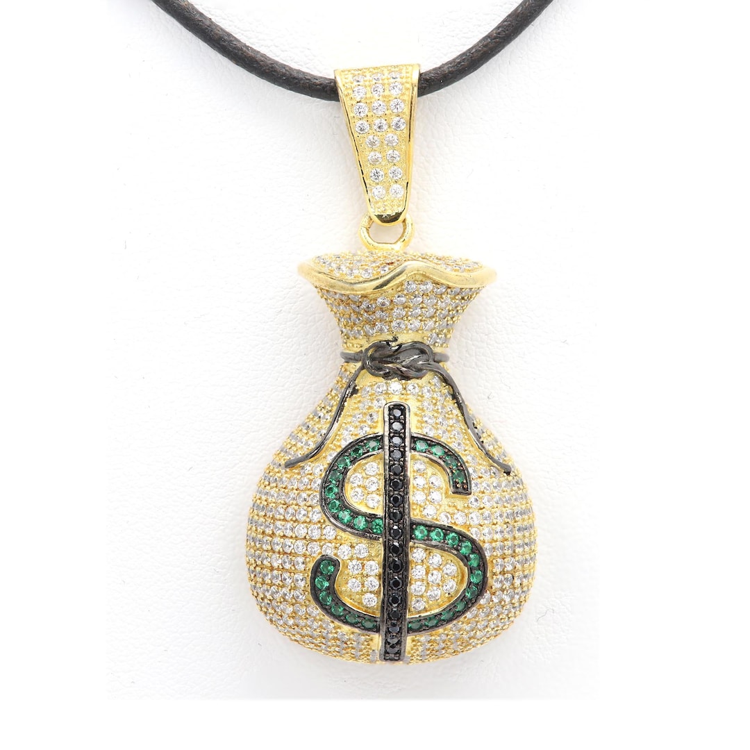 CZ Sterling Silver Money Bag Pendant: Yellow Gold Plated - Etsy