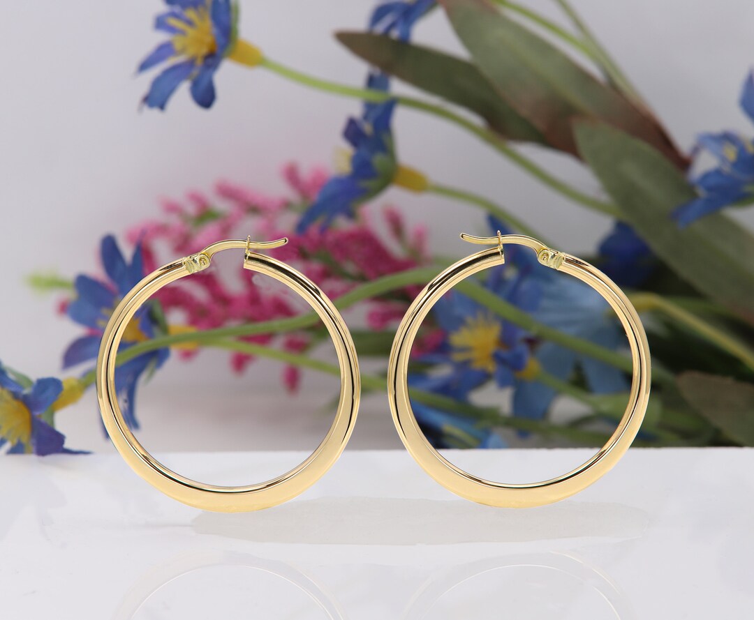 Italian Gold Hoops Real 14k Gold Hoop Earrings Made in Italy Light ...