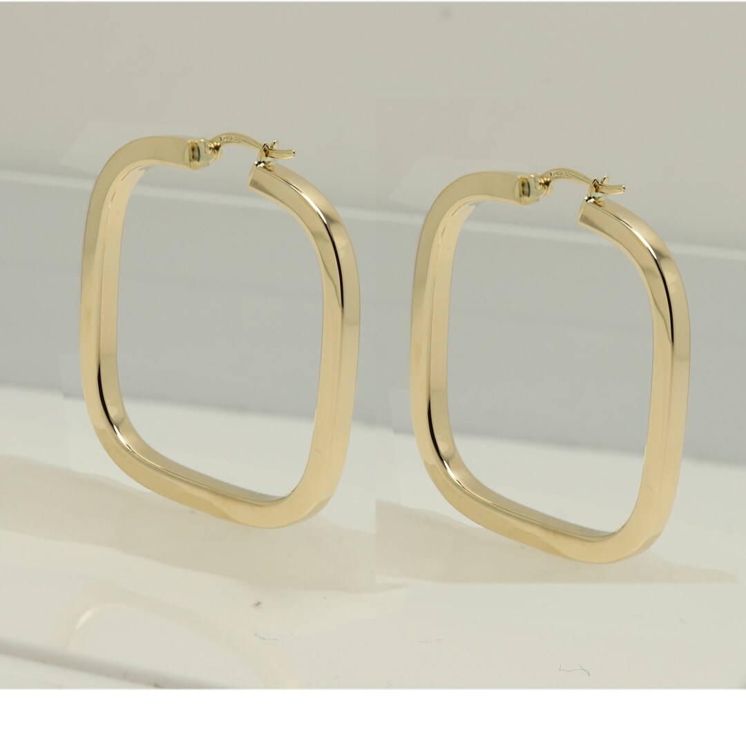 Square Italian Hoops 14k Solid Gold Hoop Earrings Gold Hoops Artistic ...