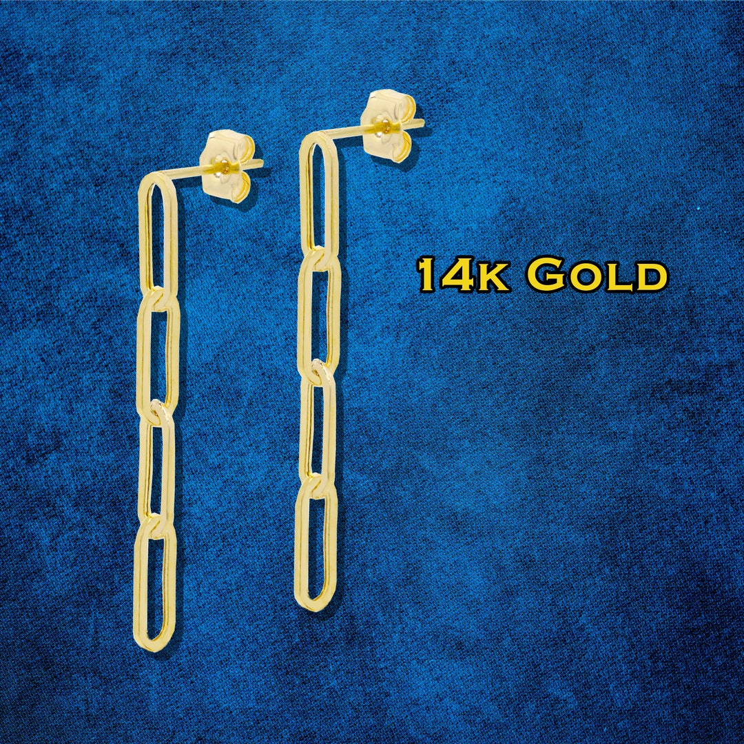 Gold Paperclip Earring 14k Yellow Gold Dangle Earrings 3mm Width 1.25 ...