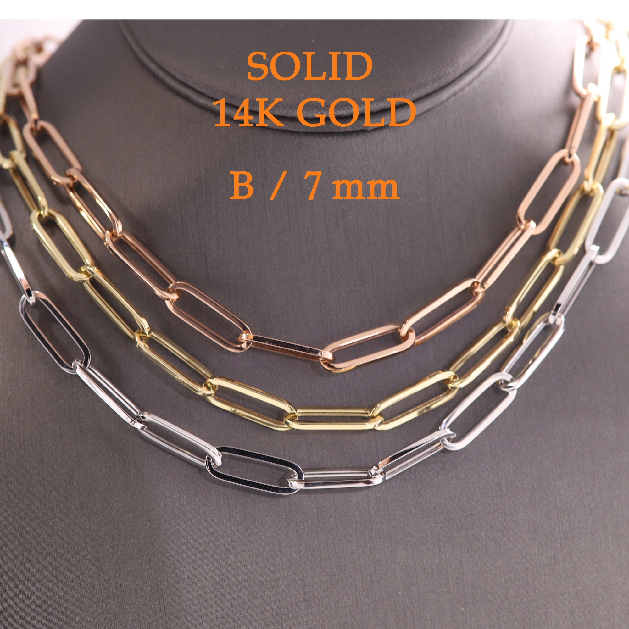 14k Gold Paperclip Chain Solid 14K Gold Link Chain Paper Clip Necklace ...