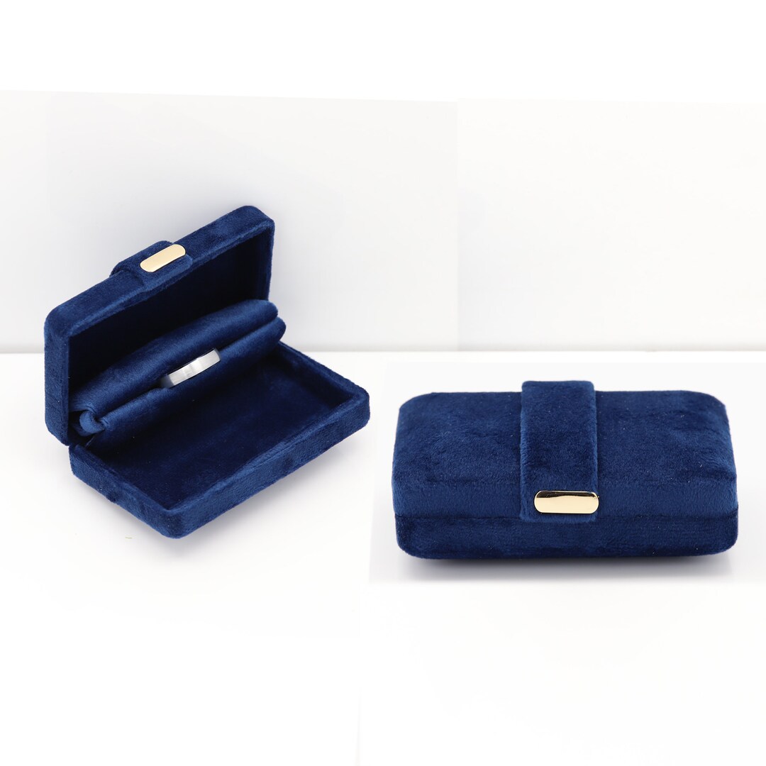 Fancy Proposal Ring Engagement Jewelry Box Compact Blue Velvet Jewelry ...