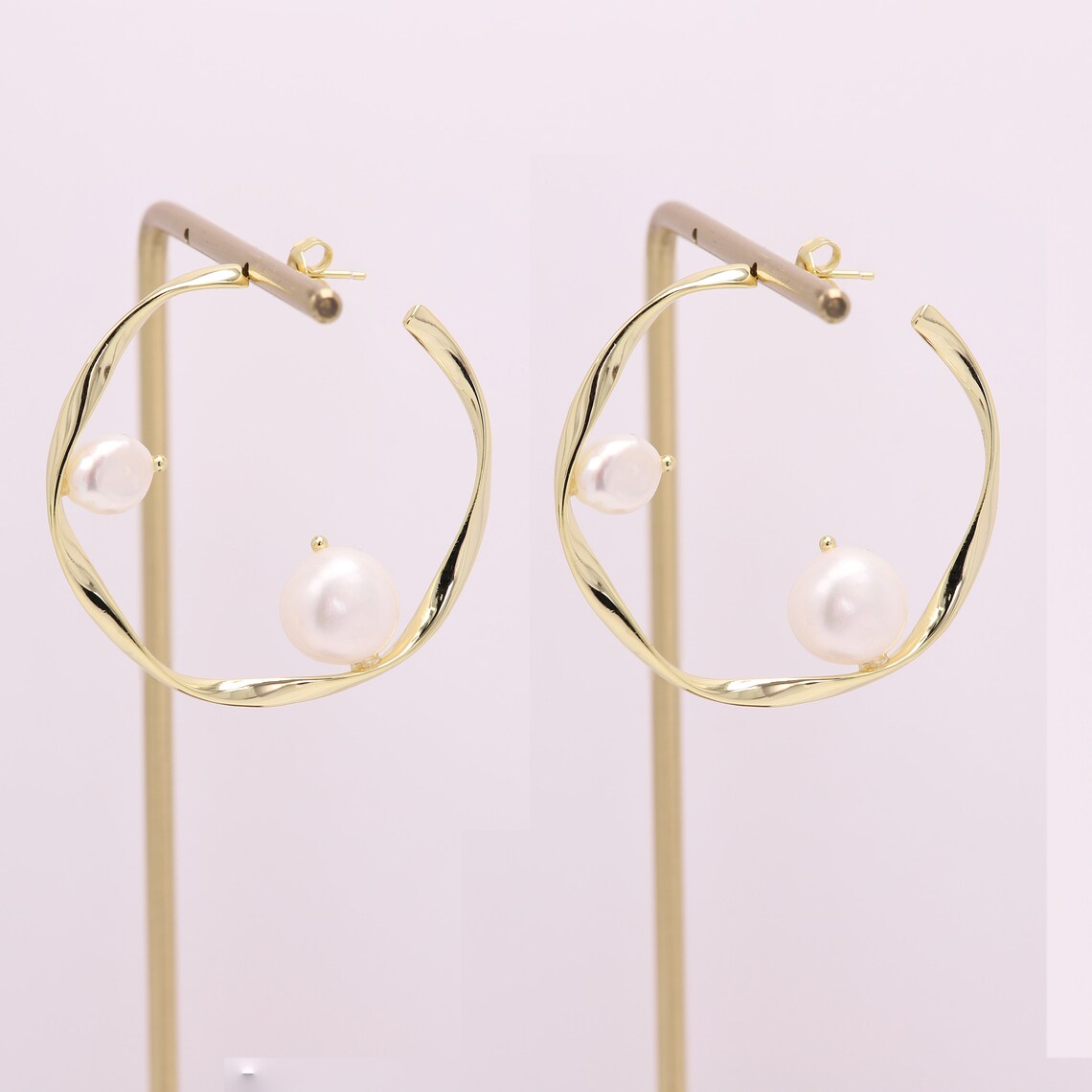 Twisted Pearl Hoops - Sterling Silver 925 Plated With Yellow Gold - Etsy