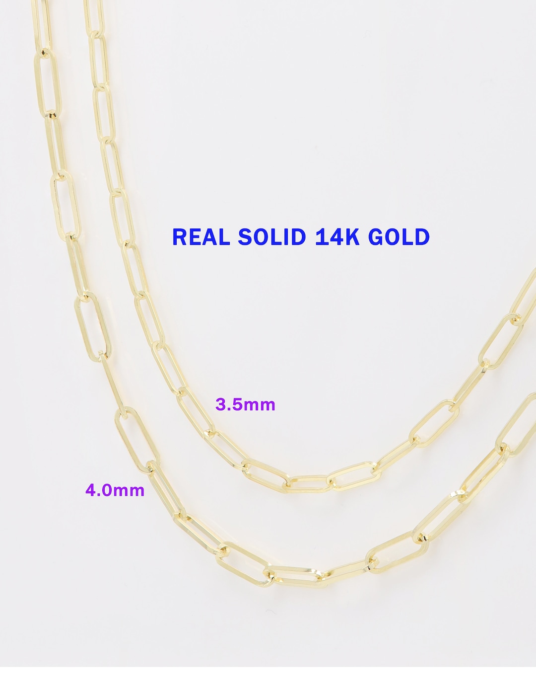 REAL SOLID Paperclip Chain Real 14k Yellow Gold 18 Inch Long Paperclip ...