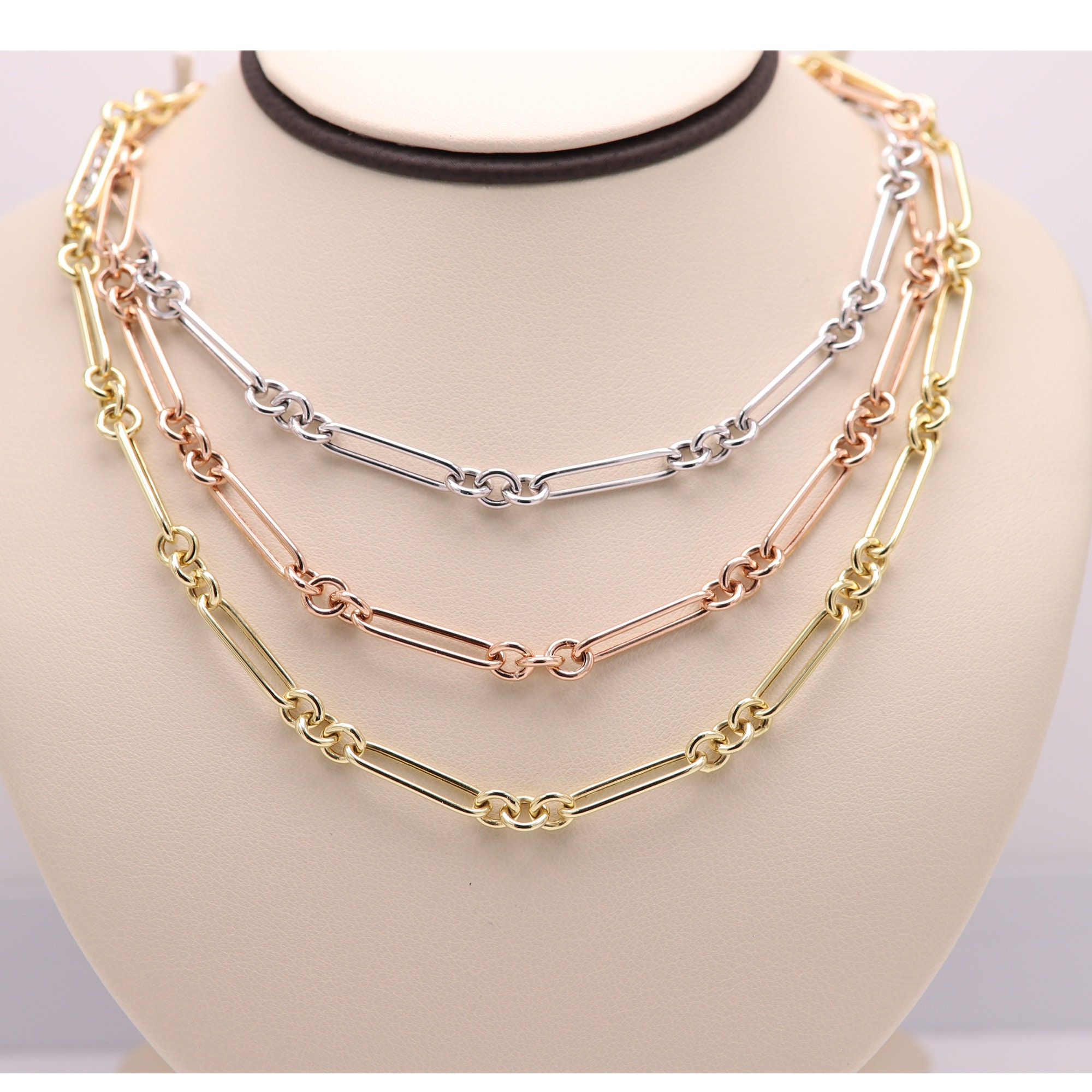 Solid 14k Gold Link Chain Solid 14k Necklace Italian Chain Paperclip - Etsy