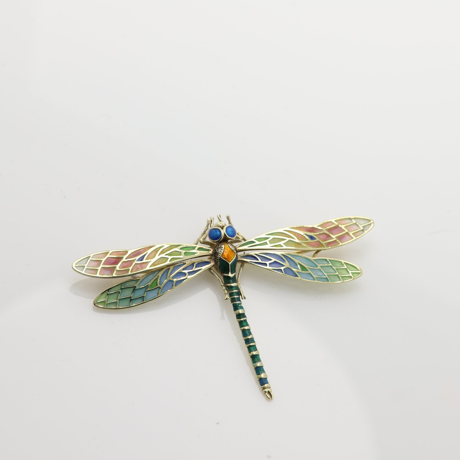 Dragonfly Brooch Pin Enamel 14K Yellow Gold / Necklace Enamel - Etsy