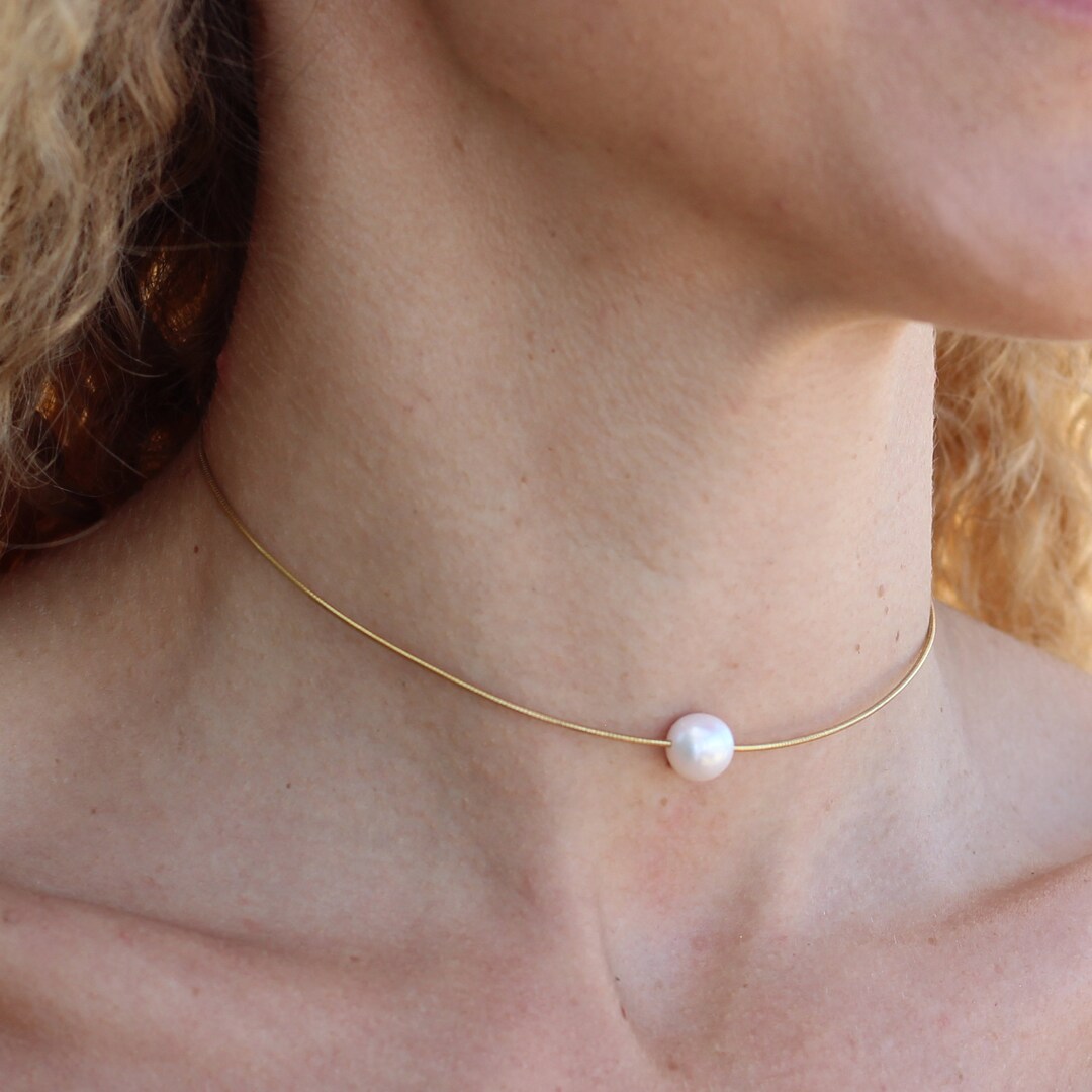 Pearl Choker Necklace Yellow Gold Over Sterling Silver Plated With ...