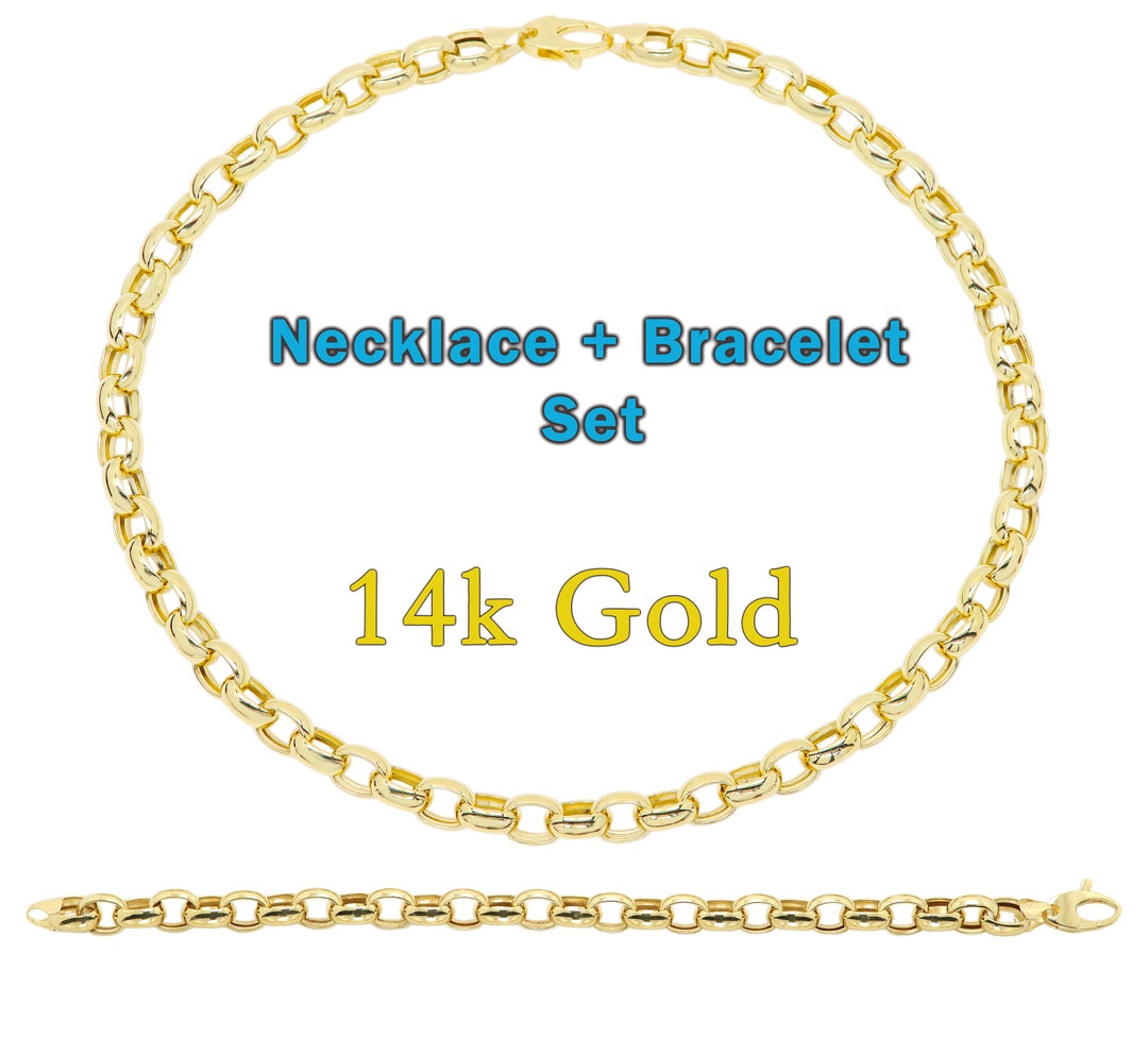 14k Rolo Style Chain Set Necklace and Bracelet Real Gold Rolo Style ...