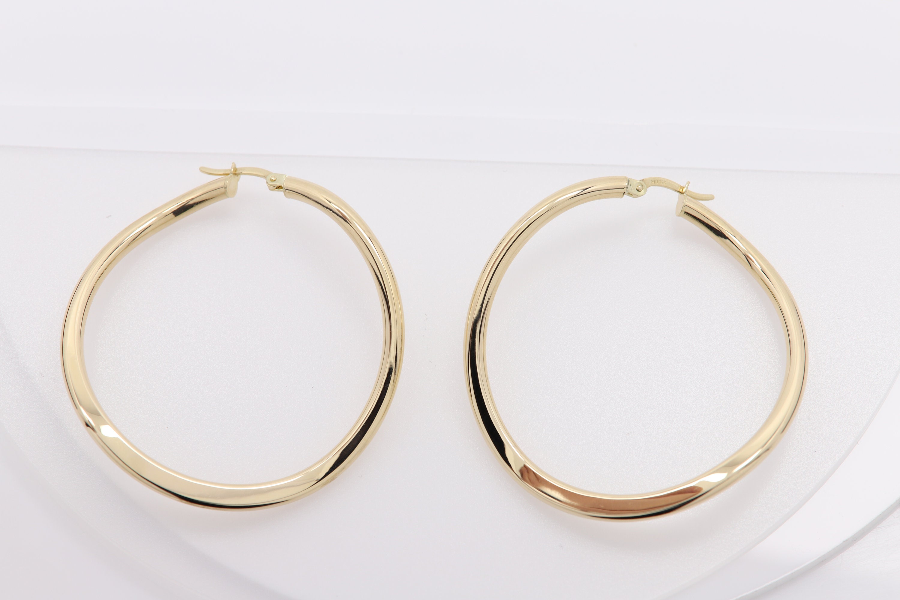 Italian Gold Hoop Earrings Real 14k Gold Swirl Design 1.75 Inch Large ...