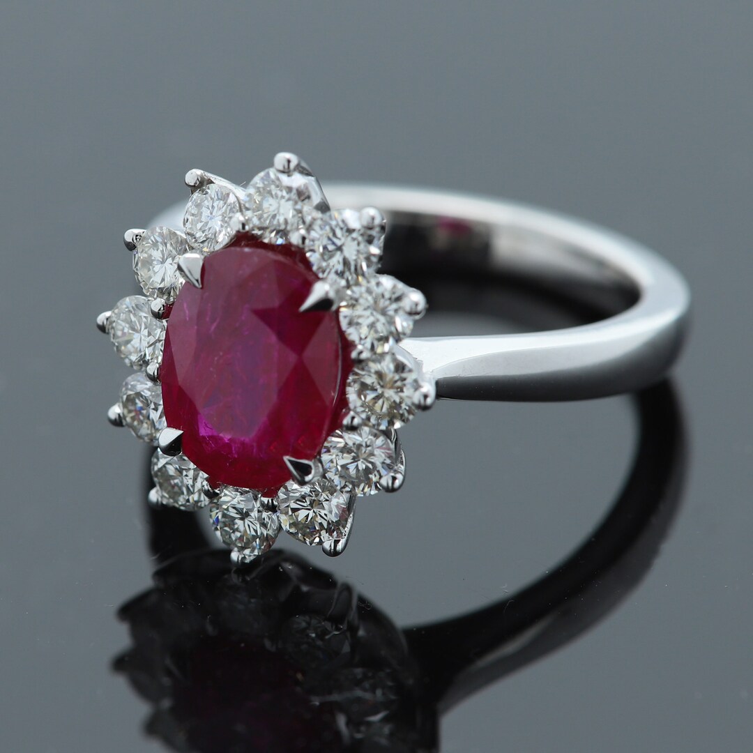 Large Natural Ruby Diana Style Ring Natural Ruby & Diamonds Authentic ...