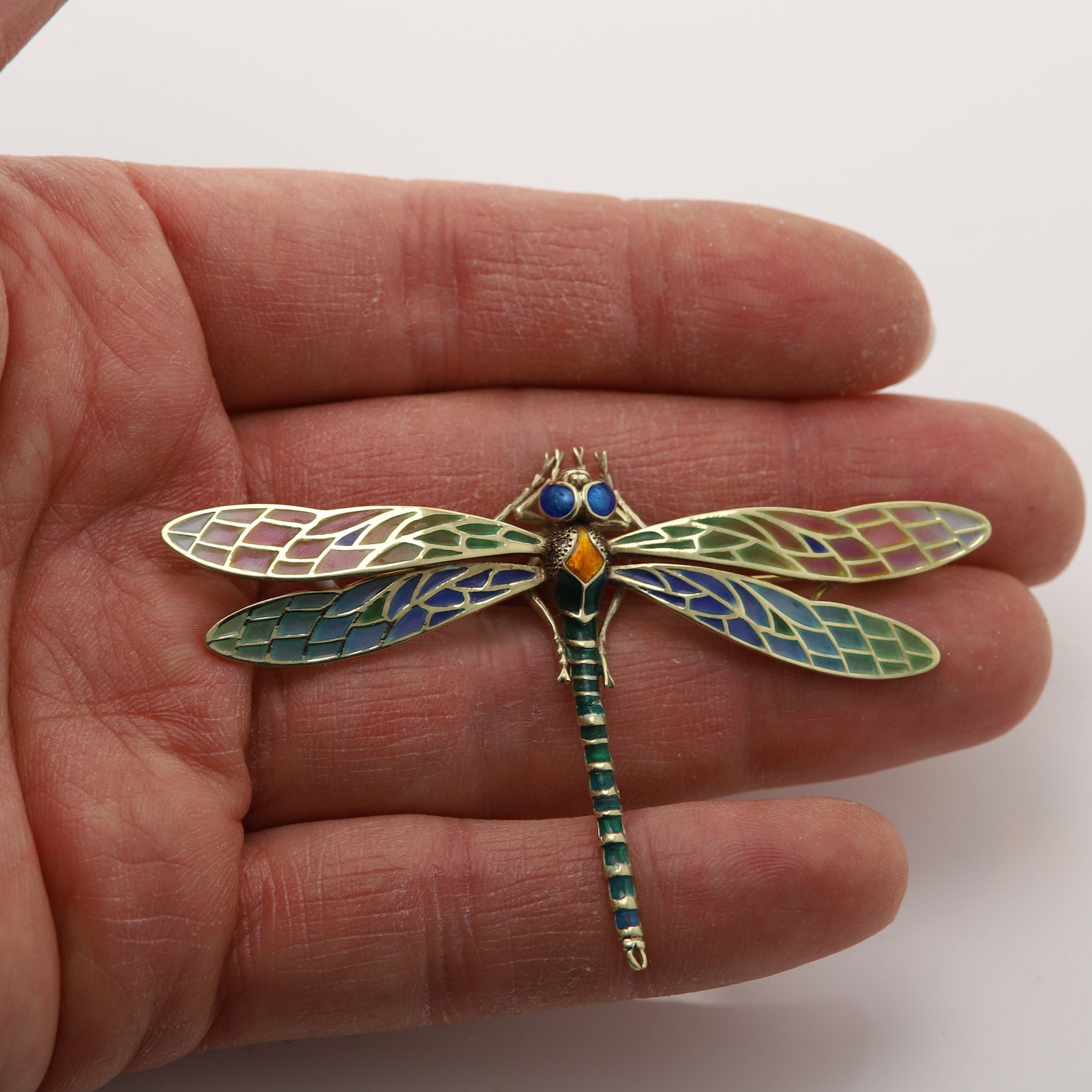 Dragonfly Brooch Pin Enamel 14K Yellow Gold / Necklace Enamel - Etsy