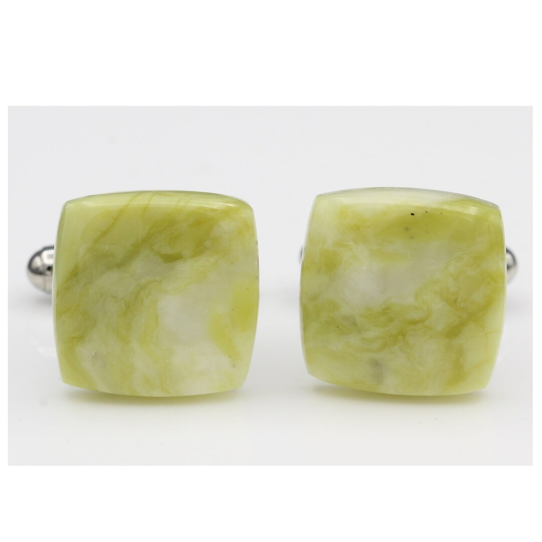 Natural Stone Cufflink for Men Natural SERPENTINE Stone Yellow Cufflink ...