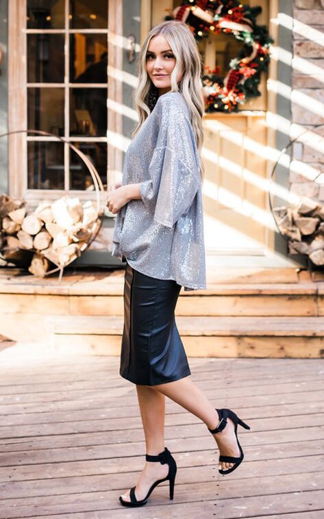 Sequin Top Oversize Silver Shiny Sparkly Front Knot Christmas NYE ...