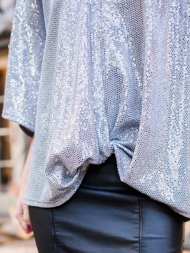 Sequin Top Oversize Silver Shiny Sparkly Front Knot Christmas NYE ...