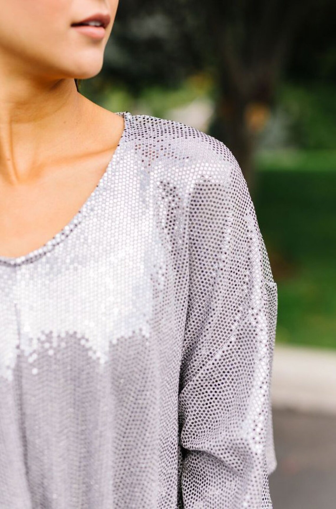 Sequin Top Oversize Silver Shiny Sparkly Front Knot Christmas NYE ...