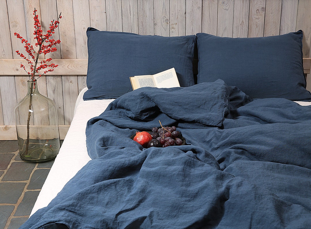 Linen Duvet Cover in Blue Color. Stonewashed and Soft Pure Linen. Hand ...