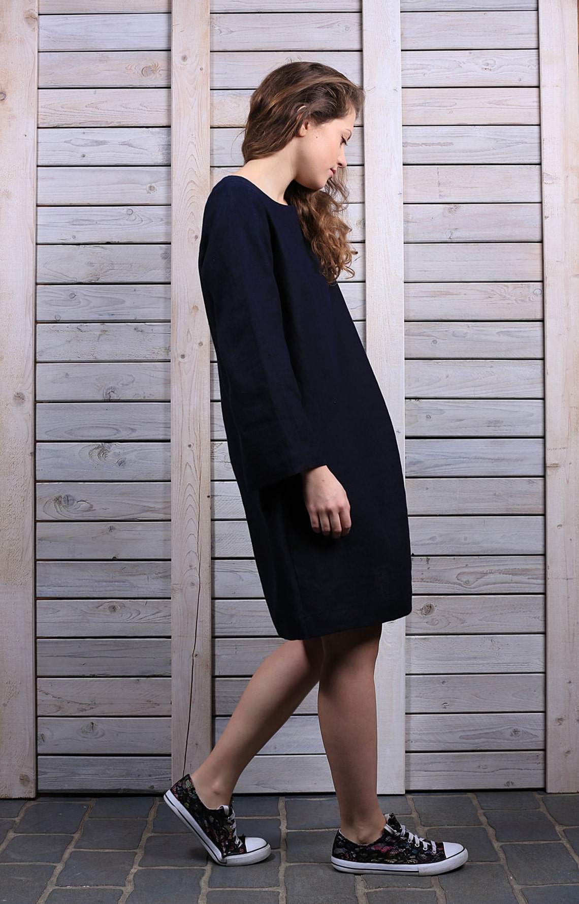 Casual Linen Dress / Linen Mini Dress / Linen Dress With Long | Etsy