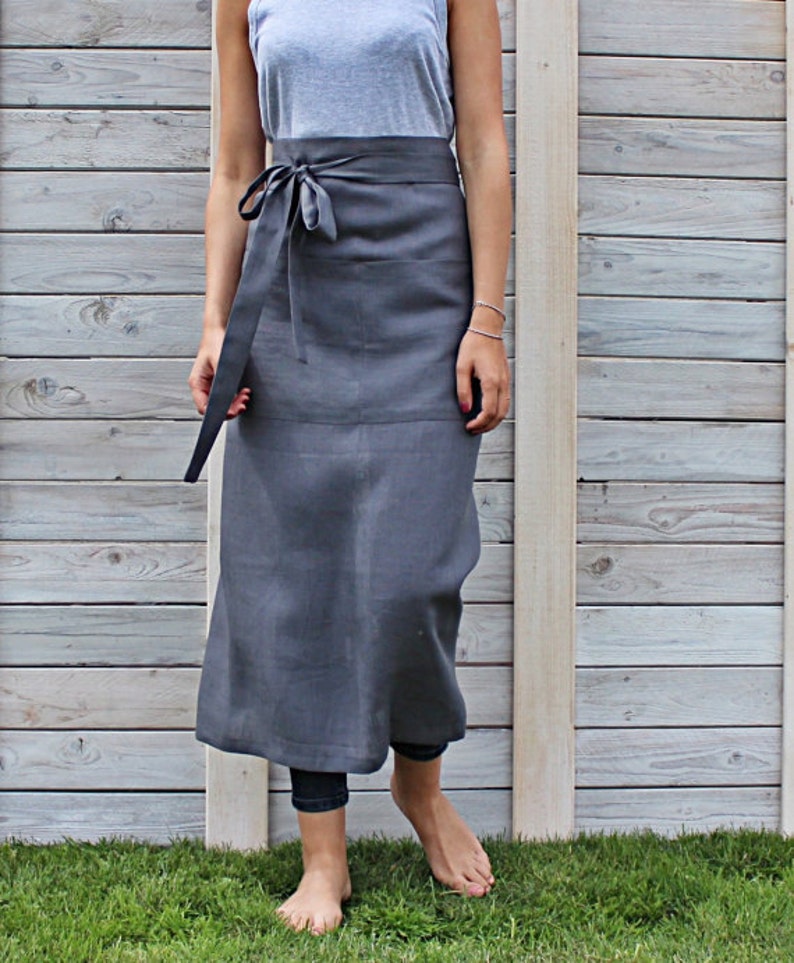 Long Linen Half Apron / Garçon Apron / Bistro Apron - Etsy