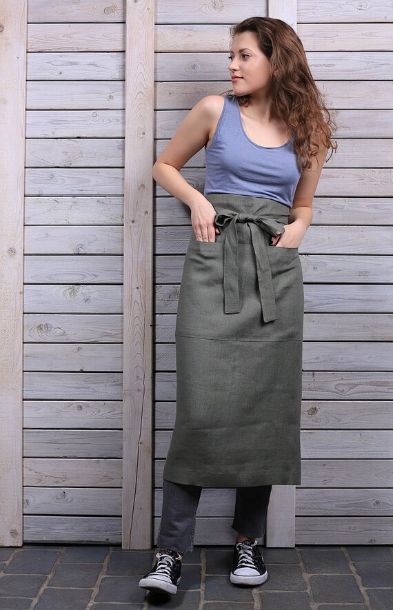Garçon Linen Apron / Linen Half Apron / Bistro Apron / Sage | Etsy