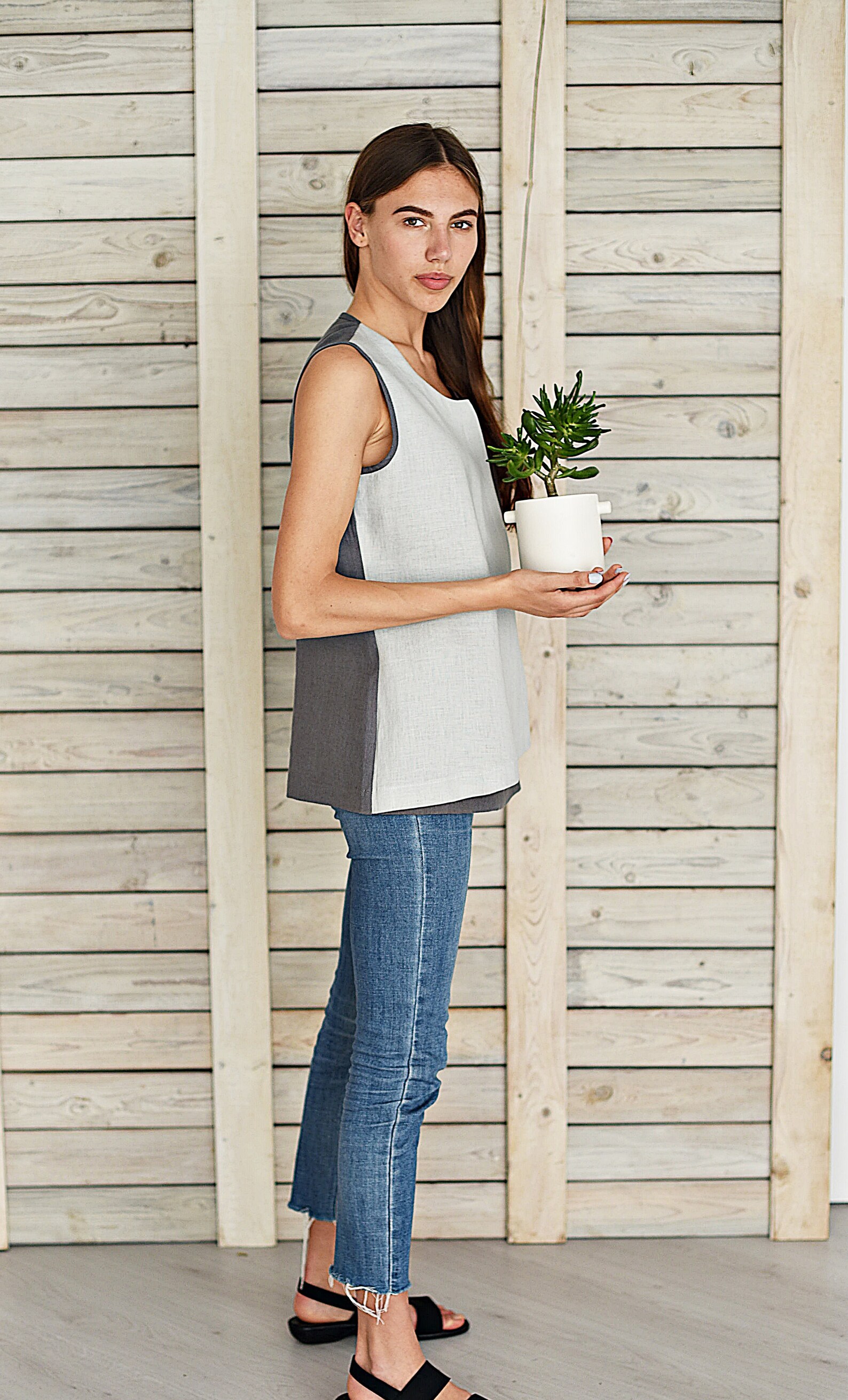 Linen Split Front Blouse / Two Colors Linen Top / Linen Blouse - Etsy