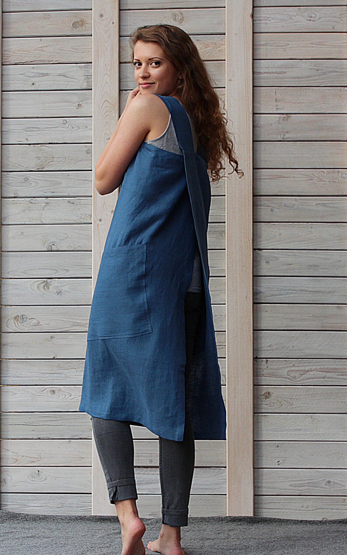 Square Cross Linen Apron / Japanese Linen Apron / Full Linen - Etsy